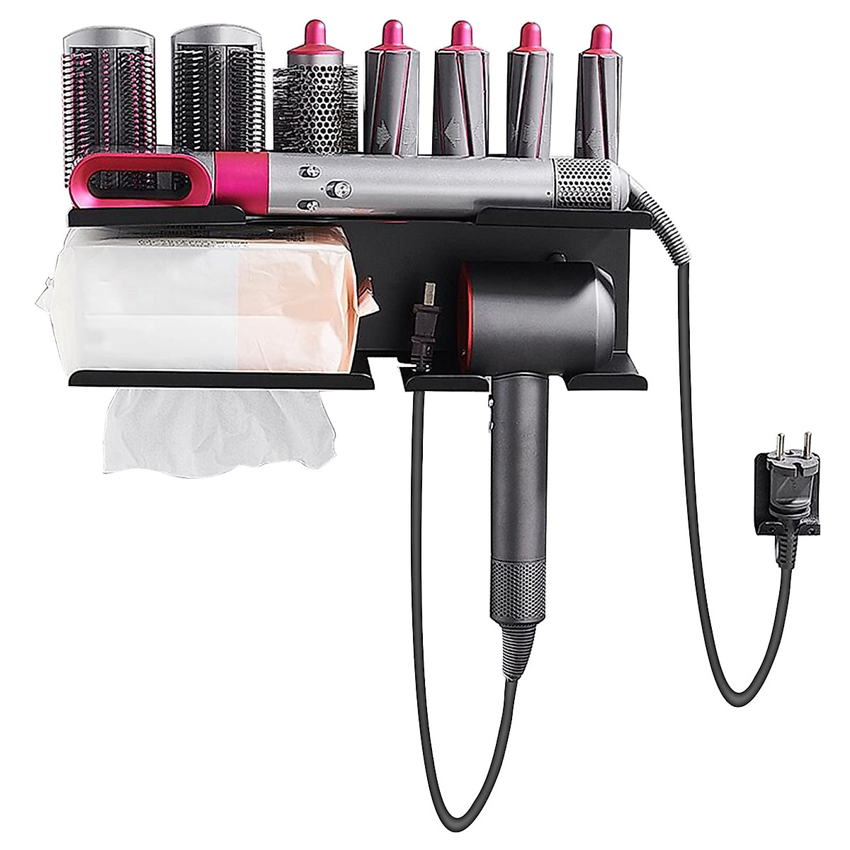 Longzhuo Hair Dryer Holder Wall Mounted for Dyson Airwrap Styler Accessories, Hair Dryer Stand for Curling Iron Barrel Brush Diffuser Nozzle Hair Dryer, Hair Tool Organizer Storage Rack for Bathroom