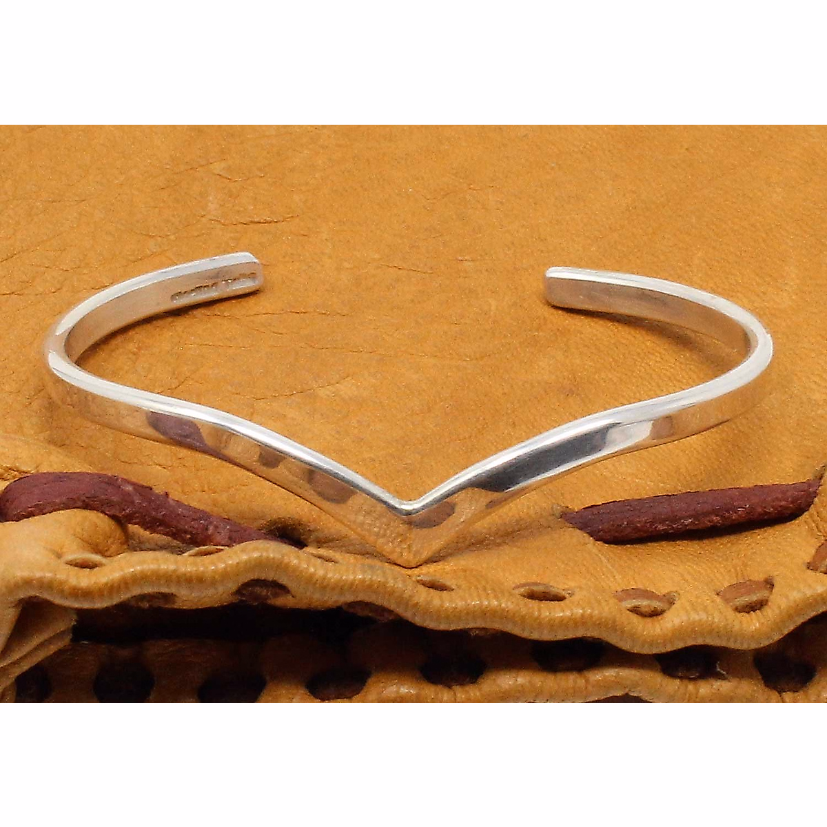 L7 Enterprises Handcrafted Sterling Silver Vee Shaped Bracelet by Navajo Artist Elaine Tahe