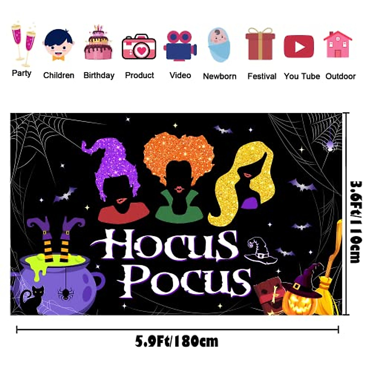 Large 71" X 43" Backdrop, Party Decorations, Witch Sisters Backdrop for Decorations Party, Birthday Decorations for Kids