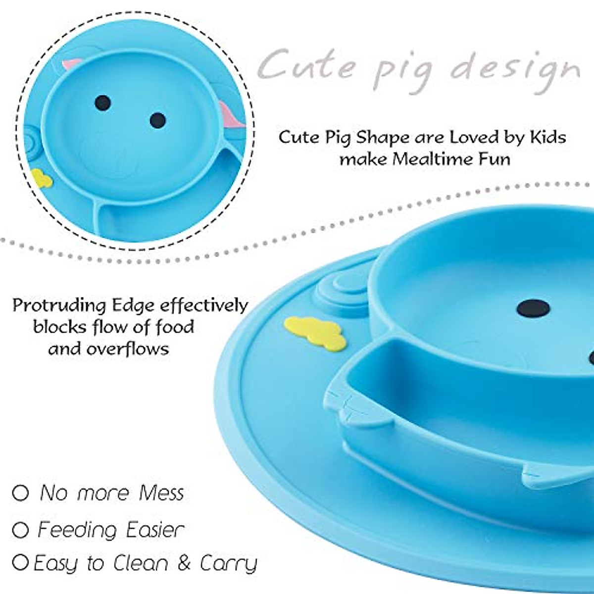 REDFMGBaby Divided Plate Silicone- Portable Non Slip Child Feeding Plate Suction for Children Babies and Kids BPA Free Baby Dinner Plate Microwave Dishwasher Safe
