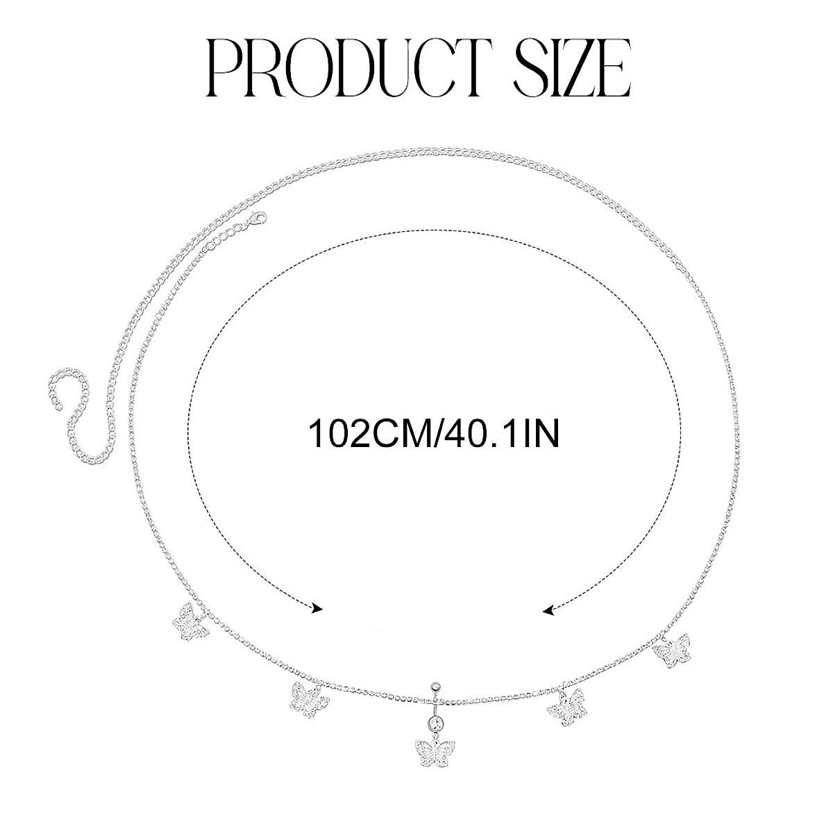 Asooll Silver Crystal Belly Button Ring with Chain Rhinestone Butterfly Waist Chain Bikini Belly Jewelry Fashion Beach Rave Party Body Accessories Jewelry for Women