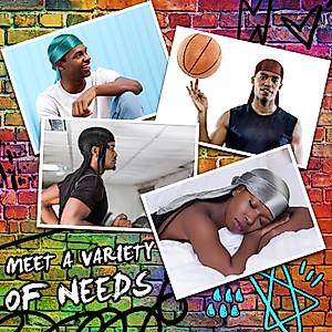 28 Pcs Silky Durags Set Includes 24 Satin Durag for Men Women Long Tail Headwraps with 4 Elastic Wave Cap (Assorted Color)