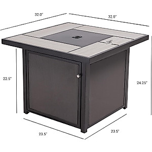 Grand Patio Outdoor Propane Fire Pit Table 32-Inch Square Gas Fire Pit with CSA Safety Approval 40000 BTU Heat Sling Base Ceramic Tile Top and Lava Rock for Garden, Backyard, and Deck Parties