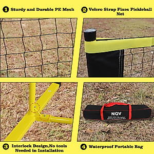 NQV Pickleball Set with Net, Pickleball Net Portable Outdoor Indoor Regulation Size Full Court Size 22ft+4 Wood Pickleball Paddles+4 Pickleballs+4 Pickle ball Retrievers+2 Chalks