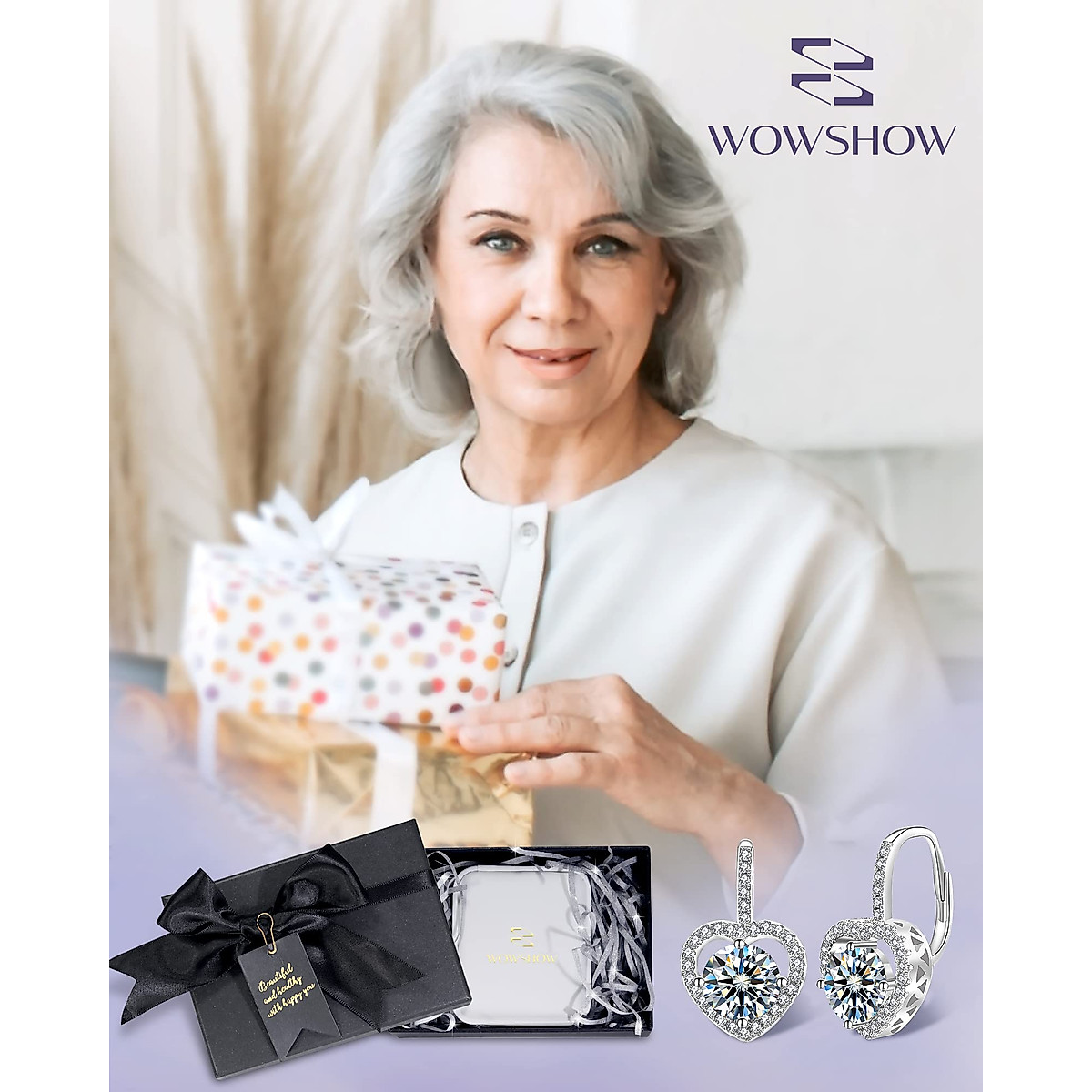 wowshow Moissanite Earrings 925 Sterling Silver Dangle Earrings 2ct Moissanite Drop Earrings White Gold Plated Leverback Diamond Earrings for Women Birthday Mothers Day Gifts