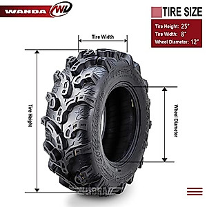 Set 4 Premium WANDA ATV/UTV tires 25x8-12 25x8x12 Front & Rear Super Lug Mud
