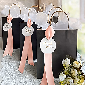 Lesumoo 12 Pack Thank You Gift Bags with Pink Ribbons and Thank You Cards, 8x4.75x10 Small Black Gift Bags for Wedding Guests Bridal Shower Birthday Party