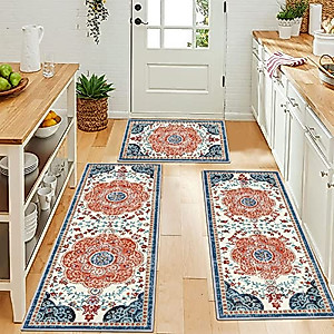 Ileading Boho Kitchen Rugs Sets 3 Piece with Runner Non Slip Kitchen Mats for Floor Washable Bohemian Runner Rug Kitchen Floor Mat Carpet for Hallway Laundry Room Door Office Sink