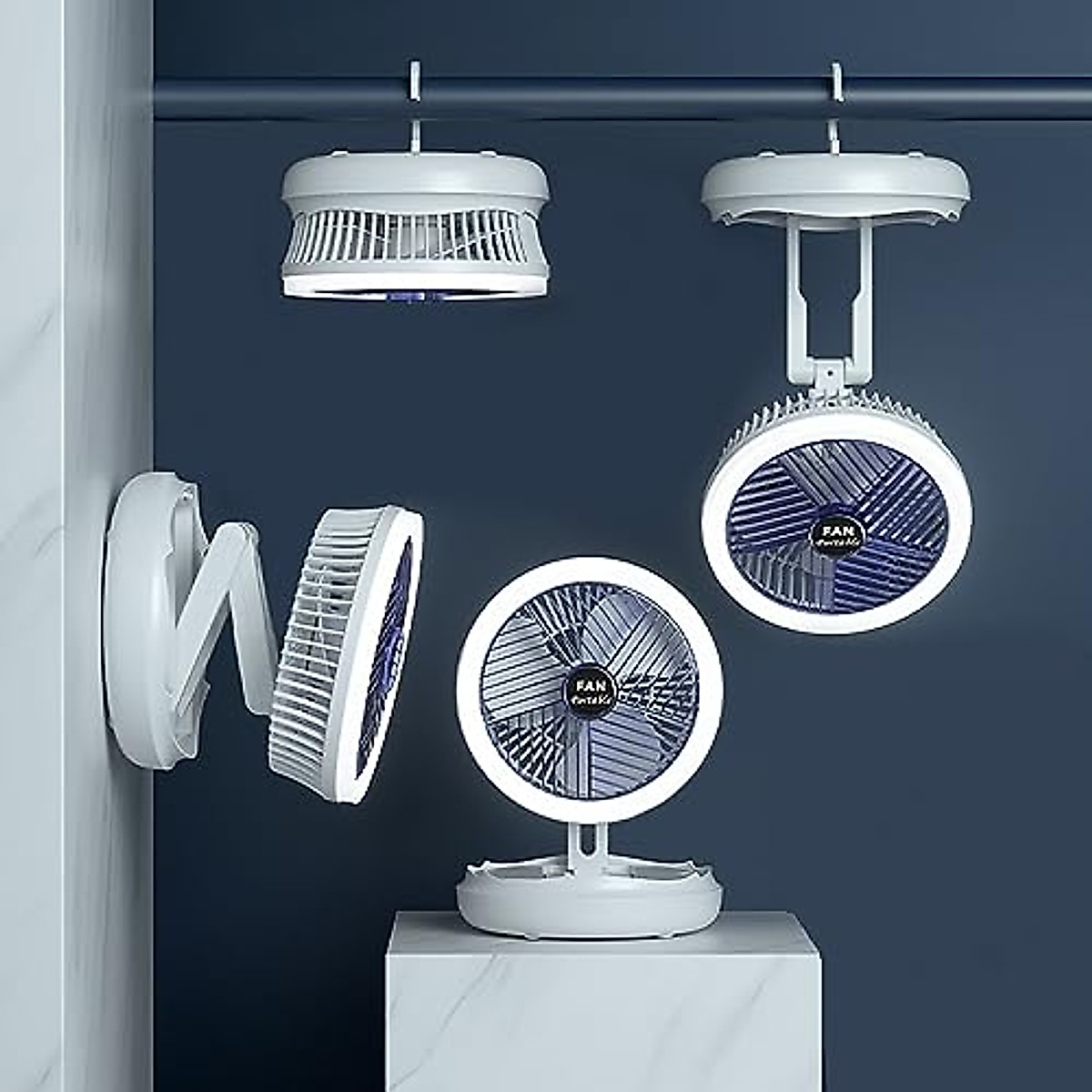 UBEFANS Table Fan, Rechargeable Battery Powered Desk Fan, 90° Multifunctional Foldable Ultra Quiet 4 Speed Lightweight, Portable Air Circulation Fan with Hook, Wall Fan for Bedroom Home Desktop