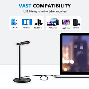 BOYA BY-CM1 USB Microphone,Noise-Cancelling Condenser Computer Microphone Plug&Play for Live Streaming, Podcasting, Vocal Recording,Video Conference Compatible with Windows/Mac