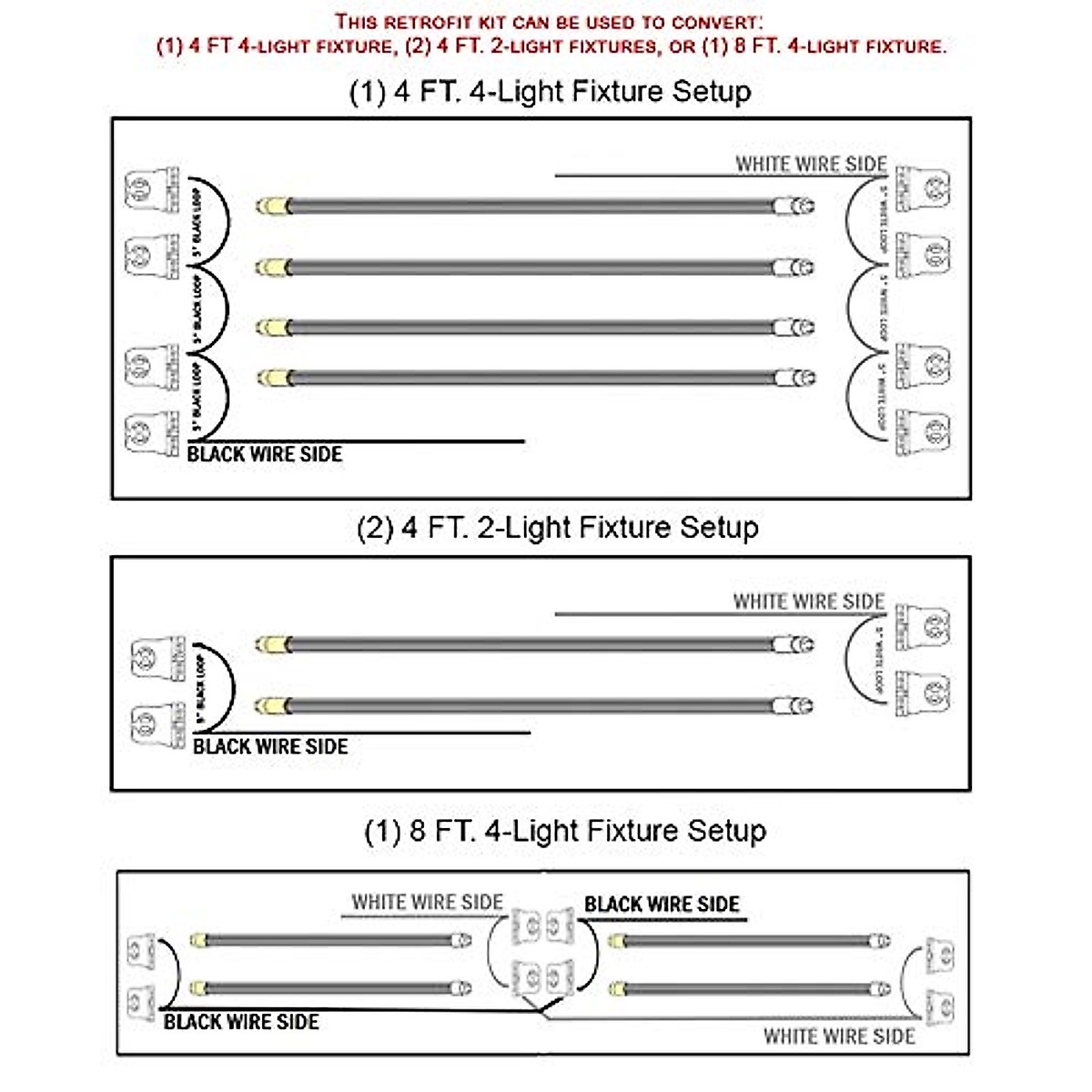 ORILIS 4 Light Fluorescent to LED Retrofit Conversion Kit - Includes (8) Lamp Holders, (4) 4 Ft. Orilis 24W 6500K LED T8 Tubes, (4) Wire Nuts, Copper Wires