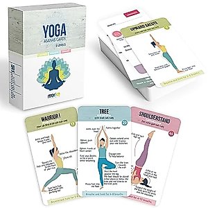 merka Yoga Cards, 50 Flash Cards Deck with Poses for Class Sequencing & Practice, Sanskrit and Cues for Beginners, Teachers, Women Workout Fitness