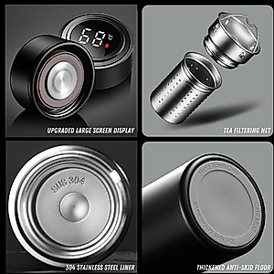 ACQUAFIN Vacuum Insulated Water Bottle - Digital Tumbler with Smart LED Temperature Display - Leak Proof 24H Thermos for Travel, School, Sports, Coffee, Tea, and Cold Drinks 500ML (Black).