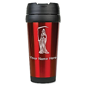 LaserGram 16oz Coffee Travel Mug, Santa Muerte, Personalized Engraving Included (Red)
