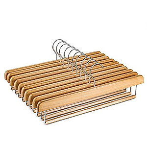 High-Grade Wooden Slack/Trouser Pants Hangers with Non Slip Bar (10 Pack) Smooth Finish, Durable Wooden Hangers - Slim & Sleek Space Saving Closet Hangers, 360° Hook- Ideal for Pant, Jeans, Slacks Etc
