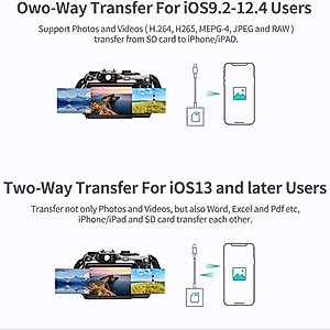 2 in 1 Lightning to SD Card Reader for iPhone, [Apple MFi Certified] Dual Slot Micro SD TF Trail Game Camera Memory Card Reader Adapter, Quickly Transfer Photos Videos Plug and Play