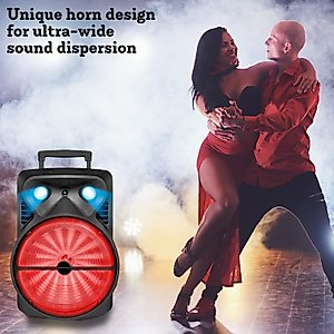 1600 Watts Bluetooth Speaker with Tripod, Wired Microphone & Remote Control | Rechargeable 15" Two Way Bluetooth DJ Light Speaker Package with USB SD Card inputs by Technical Pro