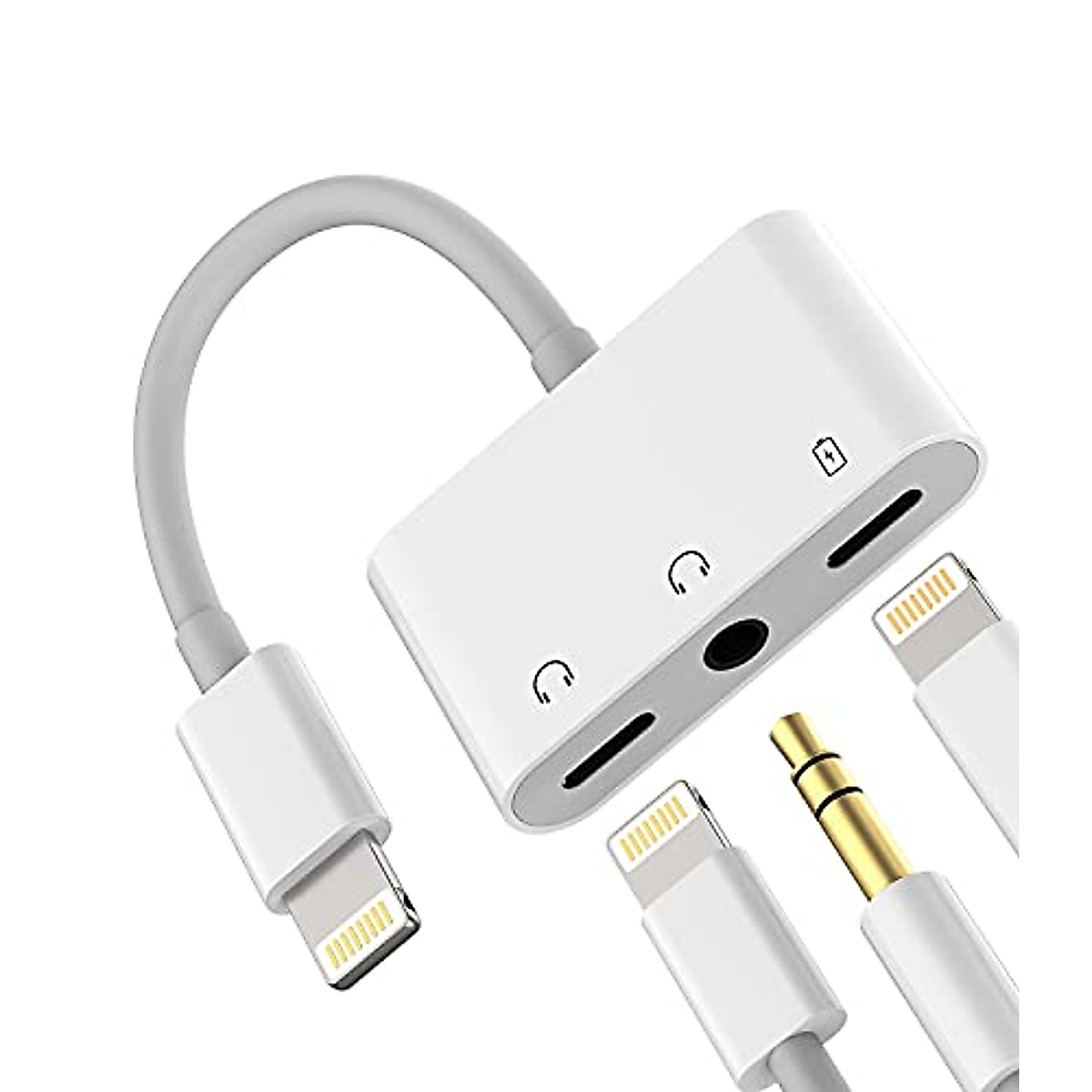 Compatible for iPhone Headphone Adapter Compatible with Lightning to 3.5mm Audio Jack and Charger Dongle Earphone Splitter 11 12Mini pro xs xr x 7 8Plus for Ipad Converter charging connector for Apple
