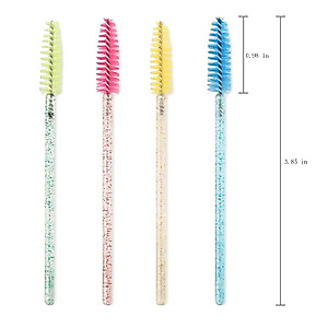 i-Laesh 100 Pcs Disposable Eyelash Brushes, Mascara Wands, Spoolies for Eyelash Extensions, Spoolie Eyebrow Brow Makeup Supplies Kit Glitter Applicator Tool Accessories Bristle (Crystal Pink)