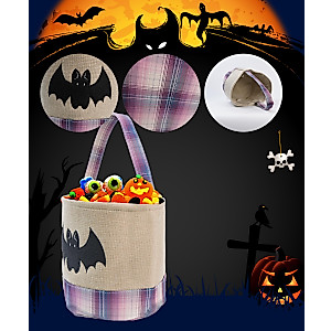 MT WORLD Personalized Halloween Bucket Pumpkin Pail Canvas Candy Bucket Large Reusable Trick or Treat Tote Bags for Girls Boys Halloween Cookies Gifts (Pumpkin)