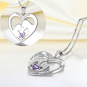 YL Horse Necklace 925 Sterling Silver Heart Pendant Created Amethyst Animals Jewelry for Women