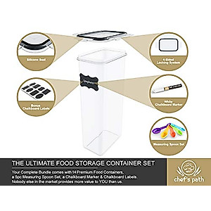 Chef's Path Superior 38 Pack Airtight Food Storage Containers with Lids - Plastic Food Canisters for Pantry Organization and Storage - Ideal for Cereal, Flour and Sugar Storage