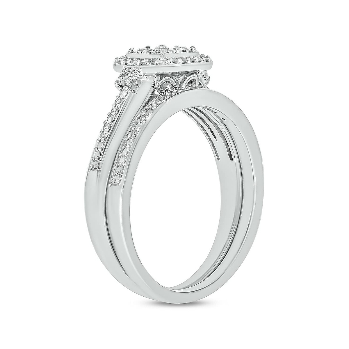 Cali Trove, 1/3cttw Diamond Cluster Square Halo Engagement Ring with Matching Diamond Wedding Band for Women in 925 Sterling Silver, Women's Silver Square Halo Wedding Ring Set with Diamond Accented