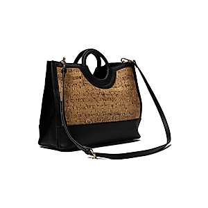 Anne Klein Rounded top Handle Satchel, Black/Cork
