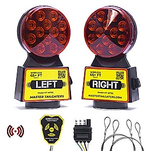 Master Tailgaters Wireless Trailer Tow Lights | Multi Functional Signal Lights | Sturdy Magnetic Mount | 65 Feet Range | 4 Pin Blade Connection | Safety Straps Included