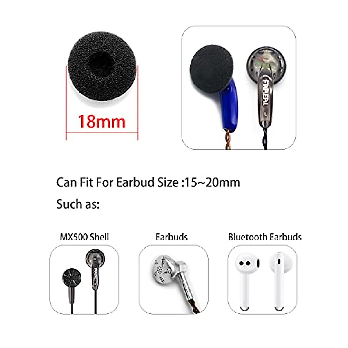 FAAEAL 15 Pairs Replacement Ear Tips for Ear Buds Headsets Earphones Accessories,Soft Foam Earbuds Eartips,Earpads Ear Bud Pad Cushions Replace Sponge Covers for Diameter 15mm-20mm Headphones(Black)