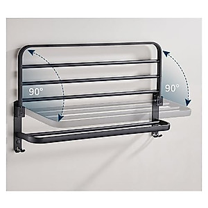 Towel Rack Wall-Mounted Towel Rack Foldable Towel Rail with Hook Space Aluminum Towel Rack Black Rack Kitchen Bathroom Home Decoration (Size : 60cm)