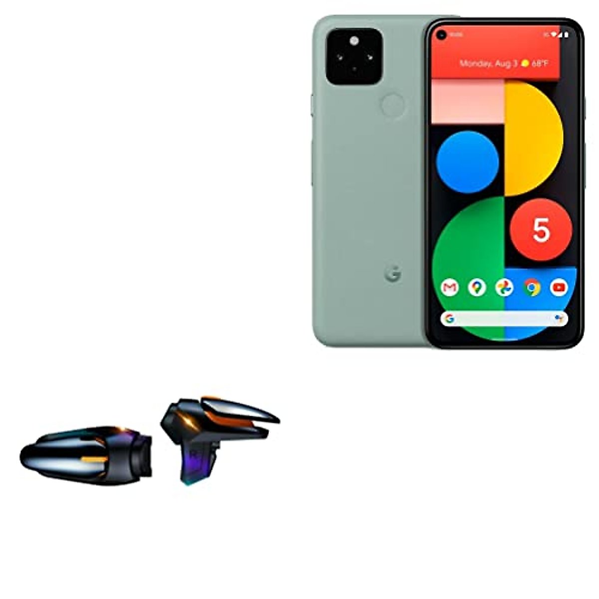BoxWave Gaming Gear Compatible With Google Pixel 5 - Touchscreen QuickTrigger Auto, Trigger Buttons Autofire Gaming Mobile FPS - Jet Black