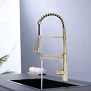 G1/2 Sink Faucet, Commercial Kitchen Faucet With Pull Down Sprayer, High Arc Single Handle Single Lever Spring Rv Kitchen Sink Faucet With Pull Out Sprayer, Cold Hot Basin Water Tap With Hose For Bath