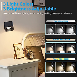 Bohun LED Wall Sconces Battery Operated with Remote and Touch Control Switch, Brightness Levels & 3 Color Temperatures, Magnetic Cordless Wireless Wall Mounted Lamp