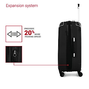 Swiss Mobility PVG Collection 28 Inch Hard Shell Spinner Luggage for Airplanes, Expandable Suitcase with 360-Degree Spinner Wheels, Retractable Handle, Black
