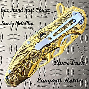 Falcon KS3603 7.75" FOLDING POCKET KNIFE 440 STAINLESS COATED STEEL WITH 3D DRAGON DESIGNED HANDLE AND POCKET CLIP.
