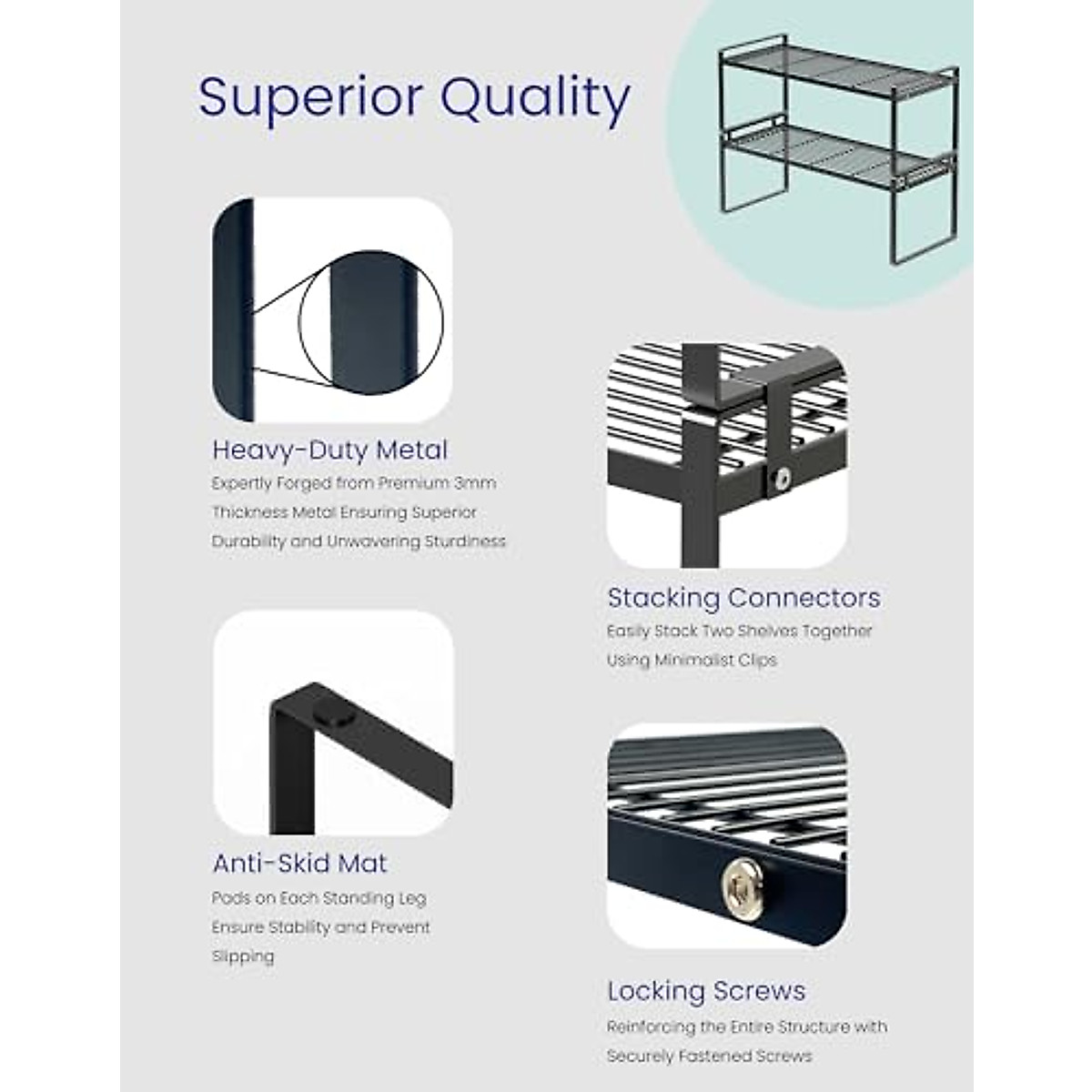 Better House 2 Pack Cabinet Shelf The Ultimate Standing Stackable Space Saving Closet Shelves Steel Frame Rust Resistant Organizer For Your Kitchen Bathroom (Stacked Size L20 x D8.25 x H14.6 in)