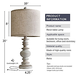 BOBOMOMO Tradition 20" Rustic Table Lamp Set of 2 for Living Room Bedroom Bedside Desk Lamps Bedroom Nightstand Vintage Lamps Linen, 10.00×10.00×20.00 inch, AMZ-T2026AWW
