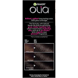 Garnier Olia Ammonia Free Permanent Hair Color, 100% Gray Coverage (Packaging May Vary), 3.0 Darkest Brown Hair Dye, Pack of 1