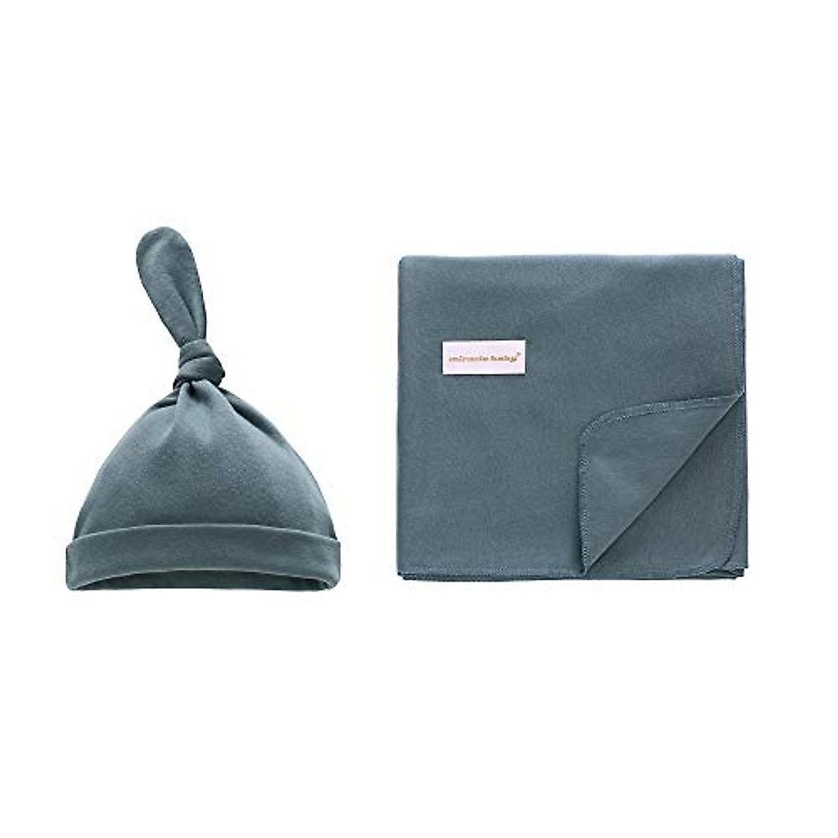 100% Cotton Knitted Baby Swaddle Blanket with Hat Set, 35"x35", Newborn Swaddle Wrap, Receiving Blankets, Burping Cloth & Stroller Cover, Perfect for Boys Girls (Dark Green)