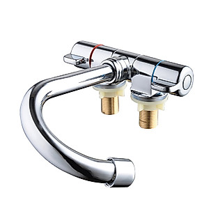 Kitchen Faucet,Wall/Deck Mounted RV Faucet Rotating,Stainless Steel Two Handle Deck/Wall Mounted RV Kitchen Faucet Hot and Cold Water Mixer Tap for Motorhome Travel Trailer