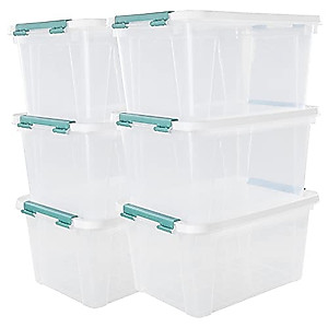 Afromy Set of 6 Latching Storage Box, Plastic Storage Bin with Lid, 20 Quart, Clear