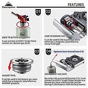 CAMPINGMOON Camping Gas Stove Adapter, Input: EN417 Lindal Valve Canister, Output: Butane Gas Stove Z13M
