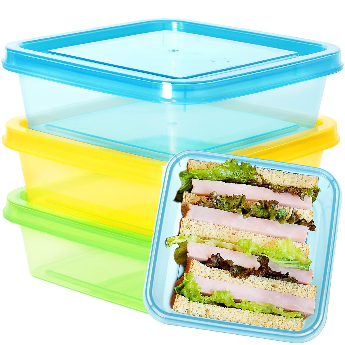 Youngever 3 Pack 20 Ounce Sandwich Containers for Lunch Box, Reusable Food Storage Containers, Meal Prep Containers, Single Sandwich (Multi Color)