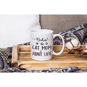 Floral Auntie Coffee Mug, Rockin' The Cat Mom And Aunt Life, Auntie Cat Lovers Mug, Gifts For Aunt, Auntie Gifts Mug, Crazy Cat Lady, Gift for Aunt, New Aunt Mugs, Mother's Day Gifts Tea Cup