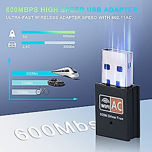 USB WiFi Adapter, 5G/2.4G Dual Band Wireless USB WiFi Adapter for PC, 600Mbps High Speed WiFi Adapter for Desktop PC, Linccras WiFi Dongle Support Windows 7/8/10 and Mac