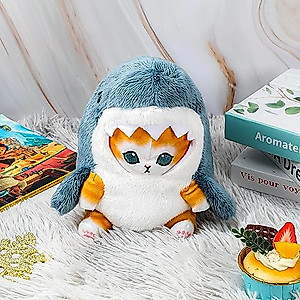 Voiulp 8'' Cute Shark Cat Plush Toy, Soft Shark Cat Stuffed Animal Plushies Doll Pillow Birthday for Kids Boys Girls Home Sofa Decor