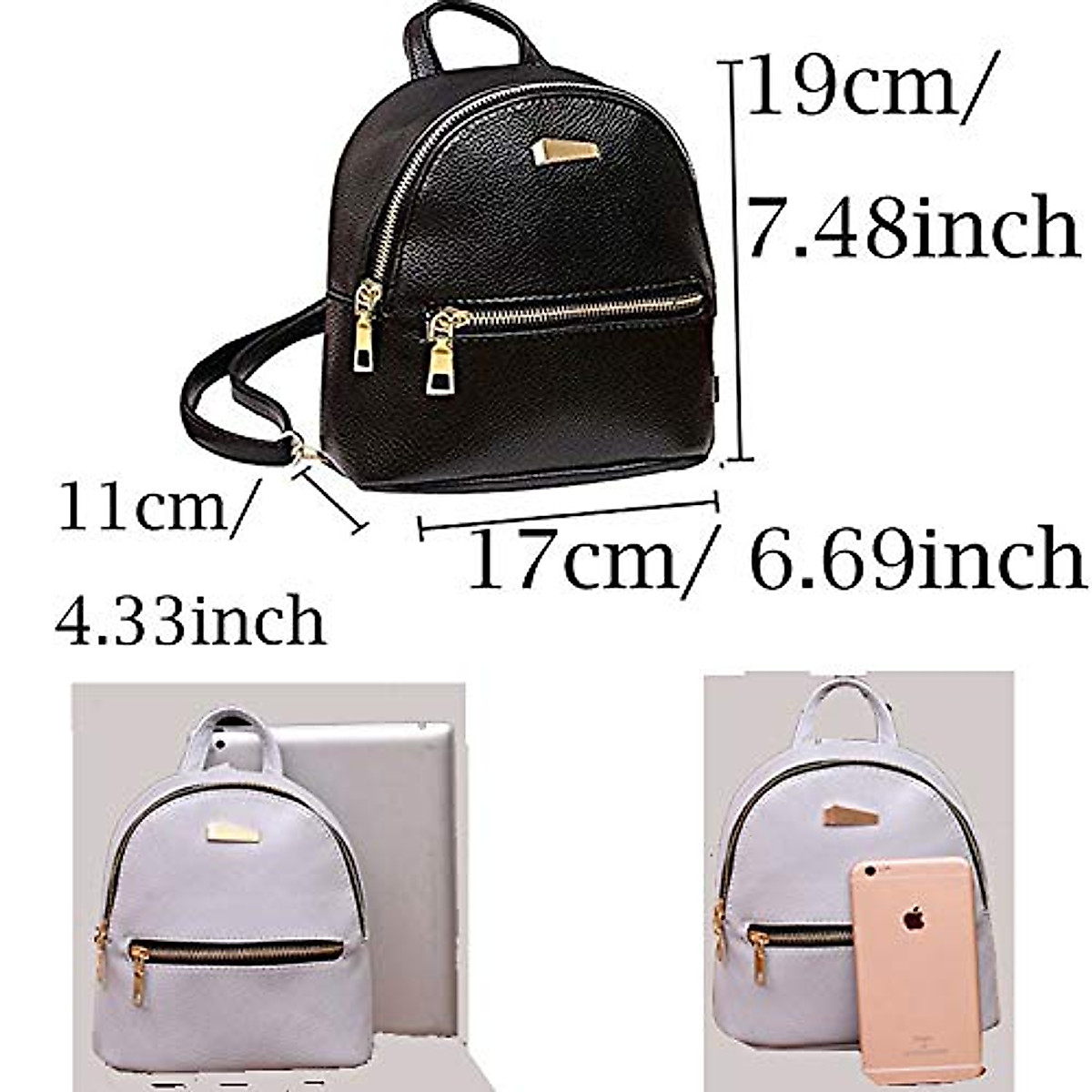 Donalworld Women Floral School Bag Travel Cute PU Leather Mini, Blak, Size Small