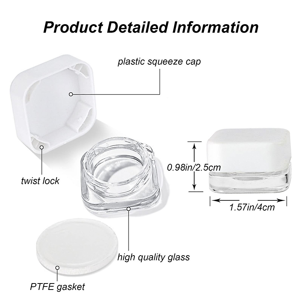 100 Pcs 7g/7ml Mini Square Clear Concentrate Jars with Lids, 2023 BPA Free, Small Thick Bottom Cosmetic Sample Glass Empty Container, for Make Up, Paint, Lip Balms, Cosmetics, Ointments (1-Black)