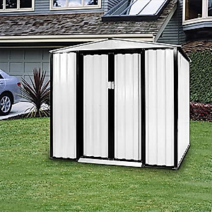 SUNCROWN Outdoor Backyard Garden Storage Shed 4X6 FT Yard Storage Tool with Sliding Door for Lawn Equipment Garden Backyard - White